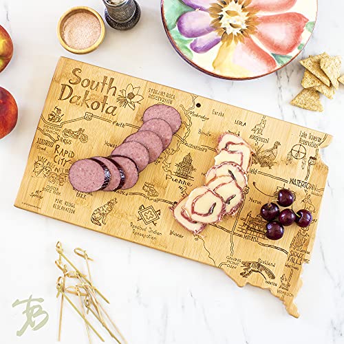 Totally Bamboo Destination South Dakota State Shaped Serving and Cutting Board, Includes Hang Tie for Wall Display