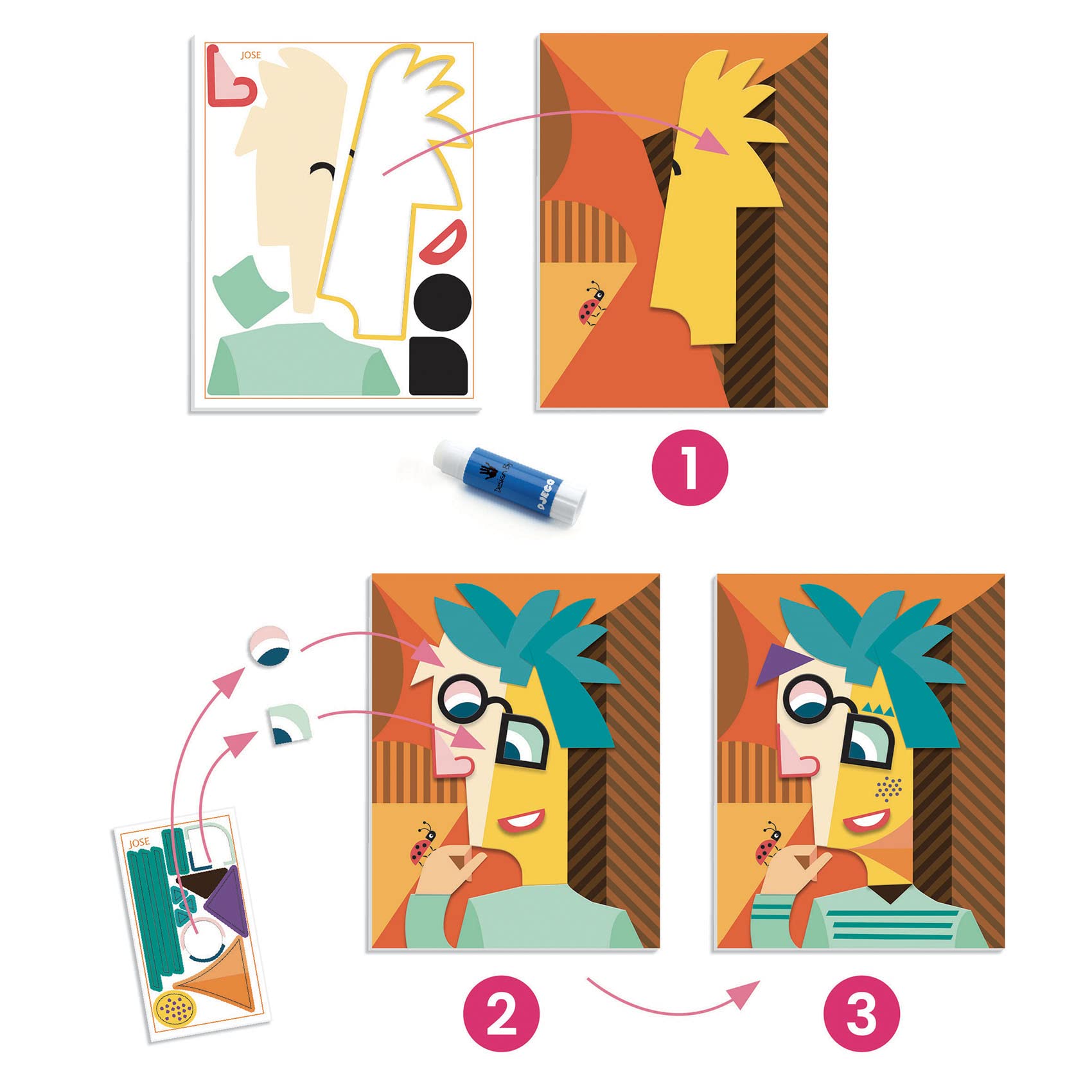 DJECO Inspired by Square Heads Sticker Craft Kit, Picasso, Multi