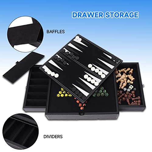 GSE 12.5" Premium Leather 4-in-1 Chess, Checkers, Backgammon and Chinese Checkers Board Game Combo Set. Board Strategy Game for Kids & Adults