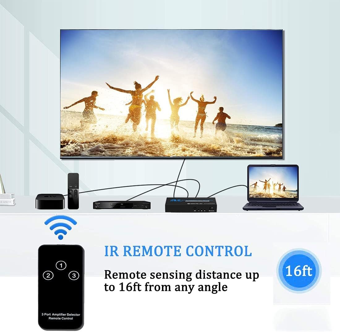 HDMI Switch 4K@60Hz, NEWCARE HDMI Switch with Remote Control, 3 Port HDMI Switcher Selector, Supports 4K, 3D, HDCP2.2, HDMI2.0, HDR, Auto for Fire Stick, HDTV, PS4/5, Game Consoles, PC