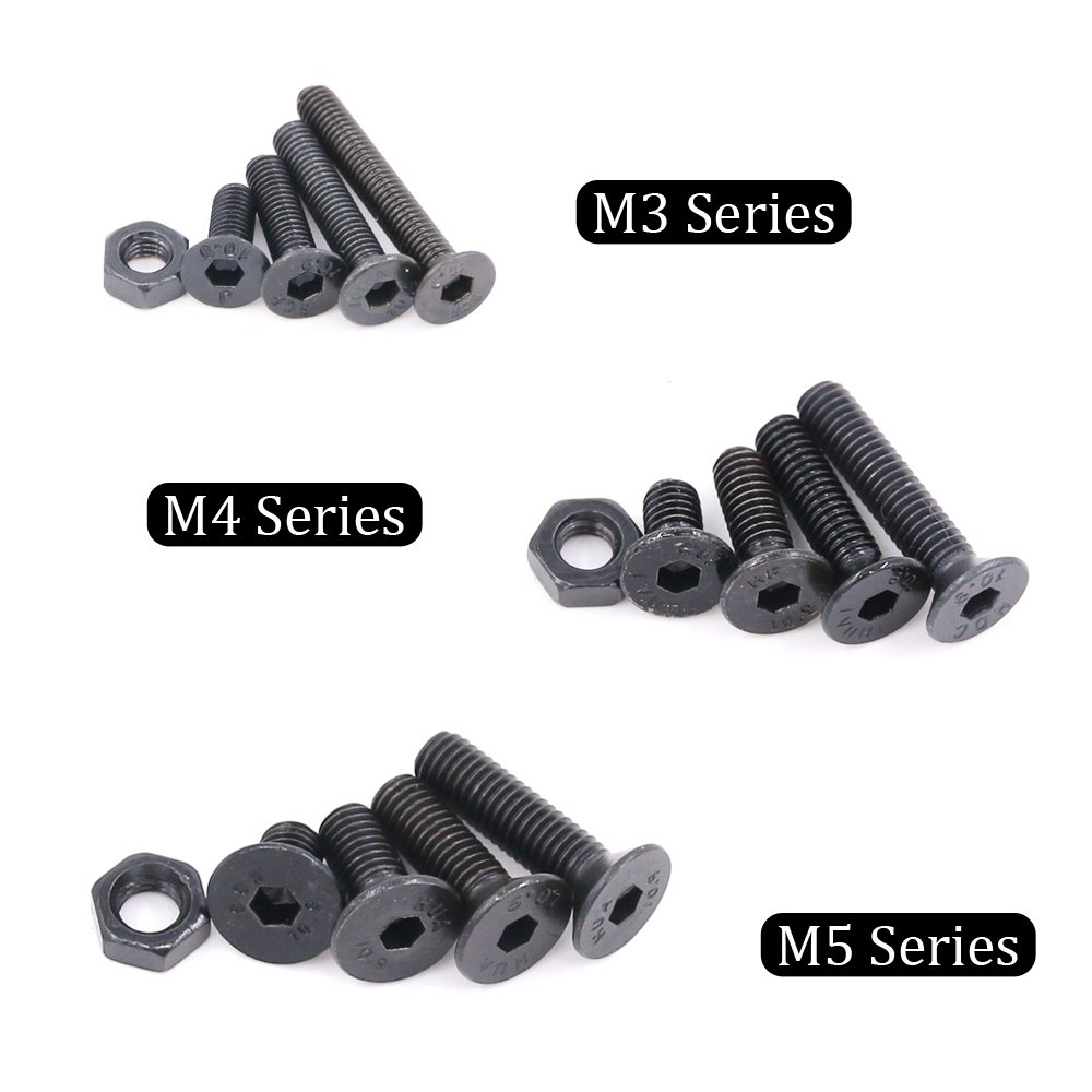 Hilitchi 460-Pcs M3 M4 M5 Hex Socket Flat Head Countersunk Bolts Screw Nut Assortment Kit - 10.9 Grade Alloy Steel