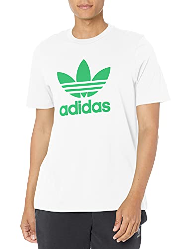 adidas Originals Men's Adicolor Trefoil Tee, White/Semi Screaming Green, Large