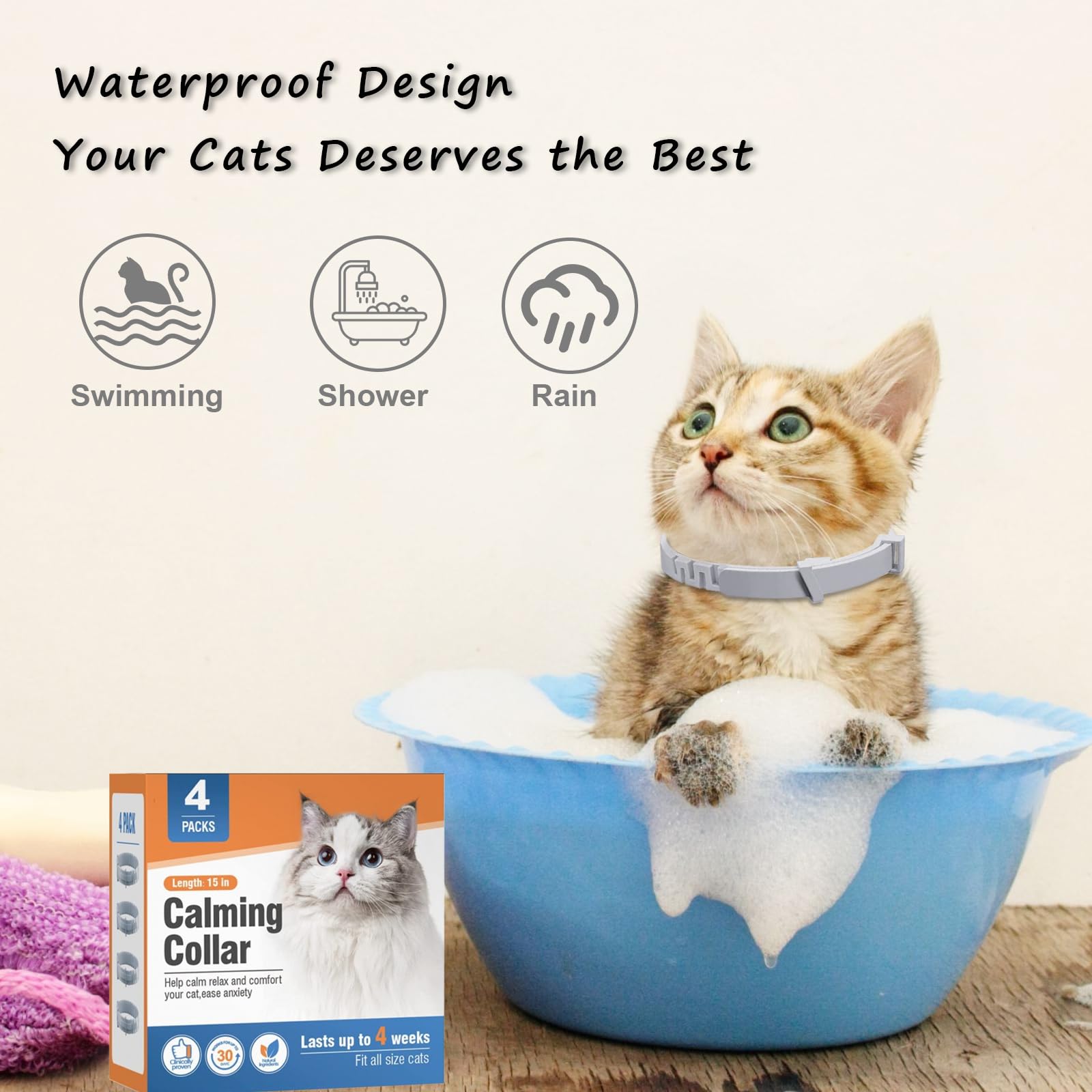 4Pcs Relaxants Cat Calming Collar for Anxiety Relief & Overgrooming - Effective Pheromone Cat Collar for Anti-Aggression & Indoor Cats - Therapet Calm Collar for Comfort Zone Relaxation (Gray)