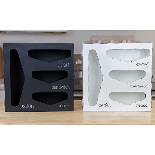 AuldHome Enamelware Kitchen Bag Organizer (White), Farmhouse Style Holder Compatible with Zipper Seal Kitchen Storage