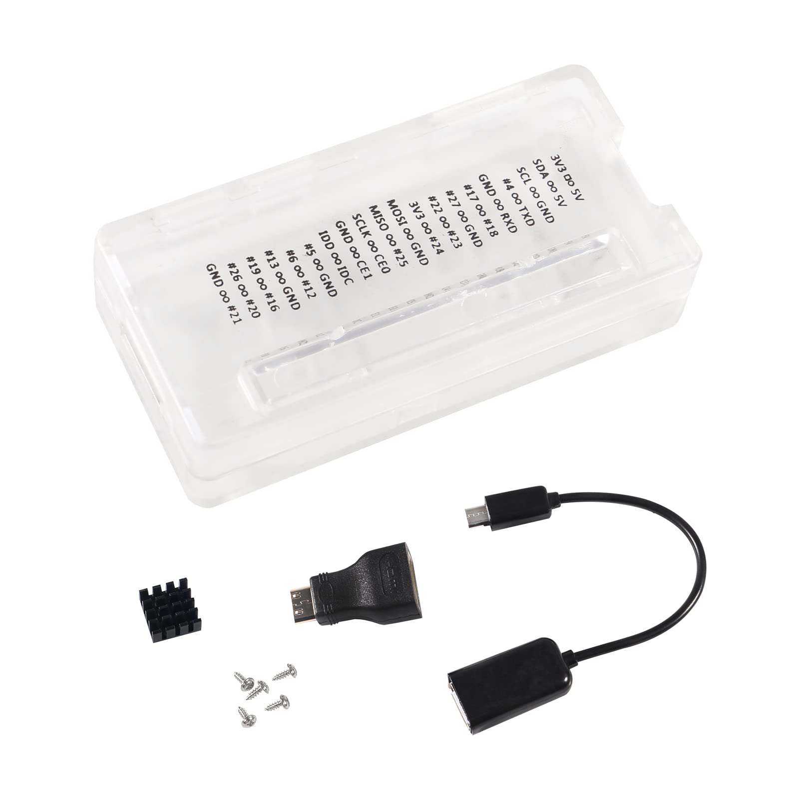 Alinan Zero 2 W Case/Zero W Case Kit with Micro OTG Data Cable, Mini HDMI HD Converter, Black Heatsink for Zero W 2 / W/Zero 1.3 / Zero WH (Clear)