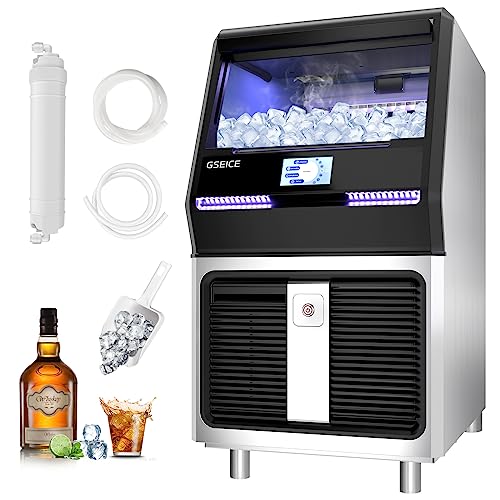 GSEICE Commercial Ice Maker Machine, 150LBS/24H with 45 Pounds Storage Bin - 4.3 inch Touch Screen, Food-Grade Materials, 304 Stainless Steel Ice Making Machine Perfect for Home and Business