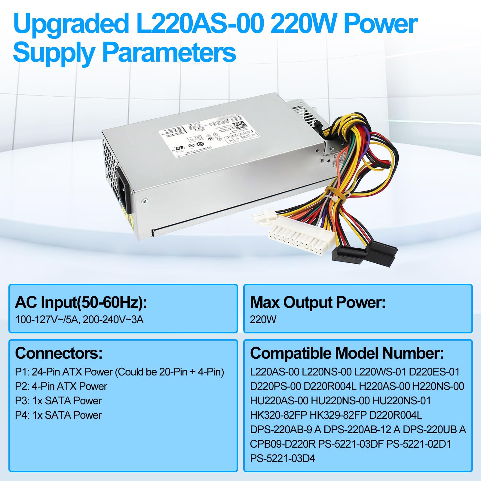 S-Union 220W Power Supply Compatible with Dell Inspiron 3647 660s Replacement for Acer X1420 X3400 eMachines Gateway Series Delta DPS-220UB A Liteon L220AS-00 L220NS-00 PS-5221-03DF R82HS 650WP P3JW1