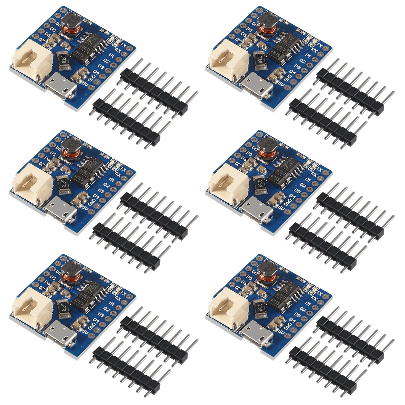 6pcs for Wemos D1 Mini Battery Shield Micro USB Single Lithium Battery Charging Boost Module with Pins LED Indicator 5V 1A DC for WeMos D1 Mini Single Lithium Battery Charging & Boost