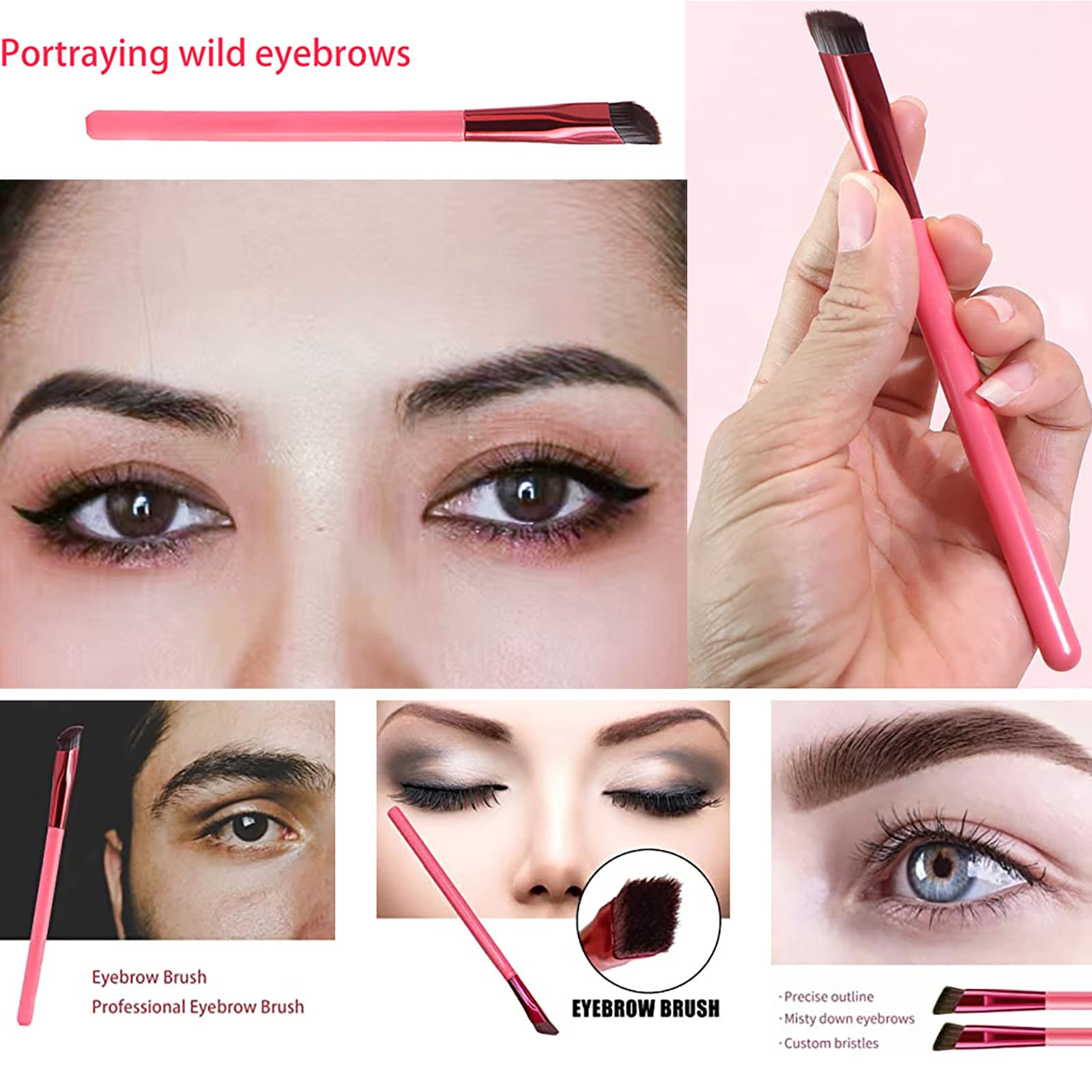 4D Hair Stroke Brow Stamp Brush, Eyebrow Hair Stroke Brush, Multifunction Ultra-thin Angled Realistic Eyebrow Brush for Powder, Cream, Gel and Wax (Light brown)