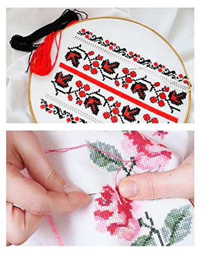 Caydo 313 PCS Box Embroidery Kit with Organizer, 216 Color Threads, 4 Aida Cloth, 6 Embroidery Hoops, Cross Stitch Tools and Instructions for Adults Beginners Christmas Gift