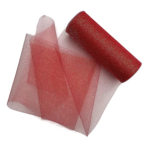 Celebrate Red Glitter Tulle Spool, 6 Inch by 12 Yards Roll for Parties, Weddings, Crafts, Clothing, Decor