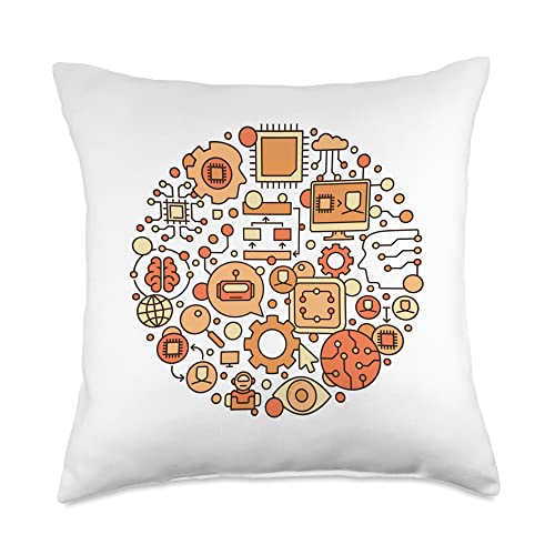 Artificial Intelligence Minimal Designs Computer Science-Artificial Intelligence AI ML Technology Throw Pillow, 18x18, Multicolor