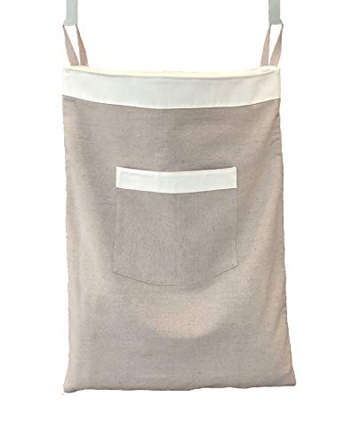 Over The Door Hanging Laundry Hamper Bag - Beautiful Linen - Drawstring Closure With Carry Strap - HOOKS NOT INCLUDED*