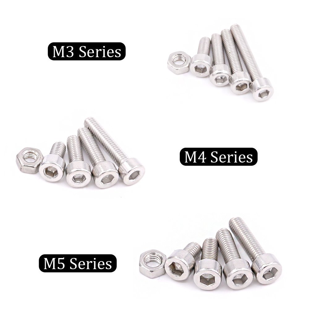Hilitchi 510pcs M3 M4 M5 Stainless Steel Hex Socket Head Cap Bolts Screws Nuts Assortment Kit - 304 Stainless Steel (Hex Socket)