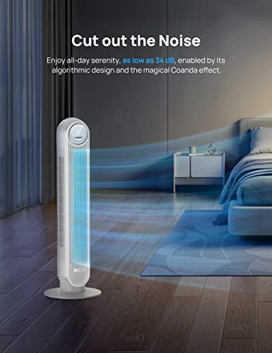 Dreo Tower Fan with Remote, Smart Oscillating Quiet Fans for Bedroom, Bladeless Standing Cooling Floor Fan with WiFi Voice Control Blow Cold Air, 4 Modes, 4 Speeds, 8H Timer, Works with Alexa/Google