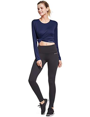 BALEAF Women's Long Sleeve Running Shirts Quick Dry Workout Shirts Navy Size L