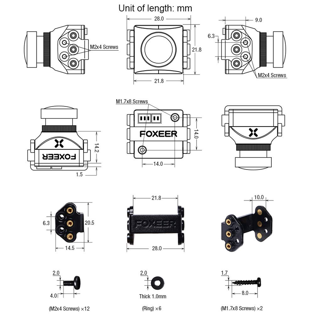 FPV Camera Foxeer Razer Mini Cam 1200TVL 2.1mm Lens 4:3 FOV 125 Degree PAL NTSC Switchable for Racing Drone Black