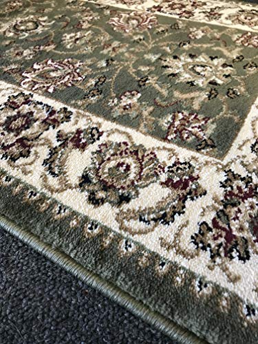 Traditional Oval Doorway Mat Persian 330,000 Point Area Rug Green Burgundy Beige Design 601 (2 Feet X 3 Feet)