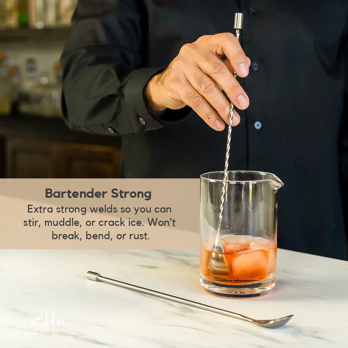 A Bar Above Bar Spoon Set – Drink Mixing Spoons for Mixing Glass or Shaker – Stainless Steel Cocktail Stirrer Set – Heavyweight Drink Stirrers – Professional-Quality Mixing Spoon Set (12”, Set of 2)
