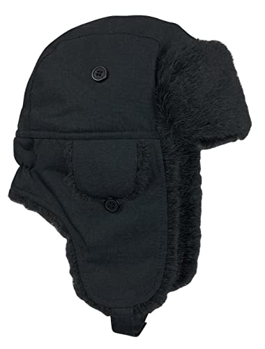 N'Ice Caps Kids Winter Trapper Hat Warm Large Ear Flaps (Black 1, 10-12 Years)