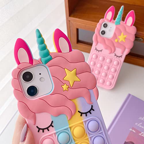 aupartuds iPhone SE Cute Case for Girls Kids,Cartoon Kawaii Funny Silicone Design Cover,Unicorn Cool Unique Stress Relief Push Pop Bubble Protective Shell for iPhone 6/6S/7/8 4.7 inch - Rainbow