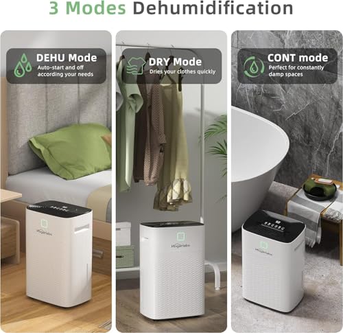 HOGARLABS 50 Pint Dehumidifiers for Home Basements, with 3 Working Modes, Overflow Protection, and Auto Shut off Restart. Ultra Silent Dehumidifier with Drain Hose, Intelligent Humidity Control