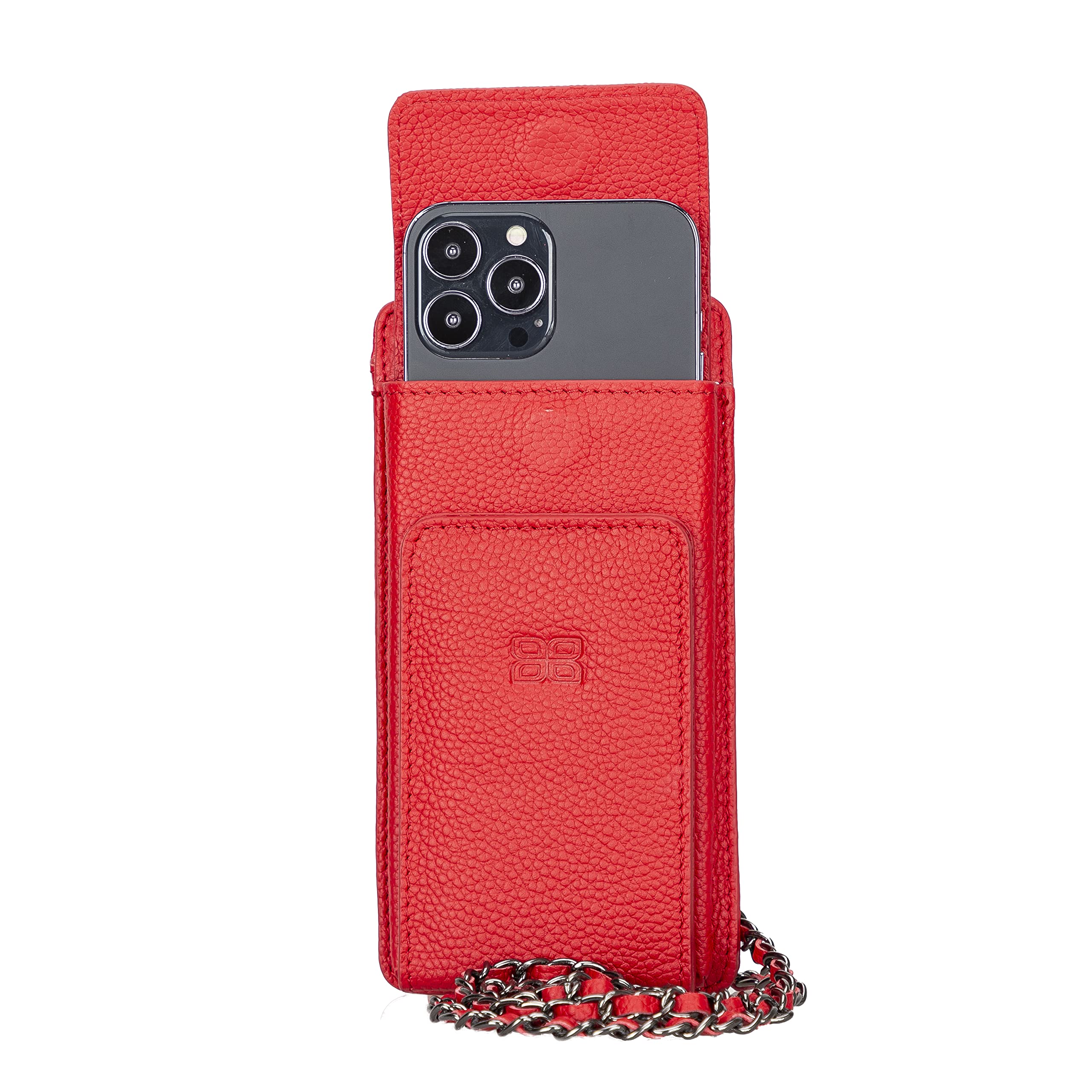 BOULETTA Crossbody Bag Cellphone Purse for Women-Leather Zipper Shoulder Wallet with Phone Pocket and Chain Strap 4 Card Slots Small