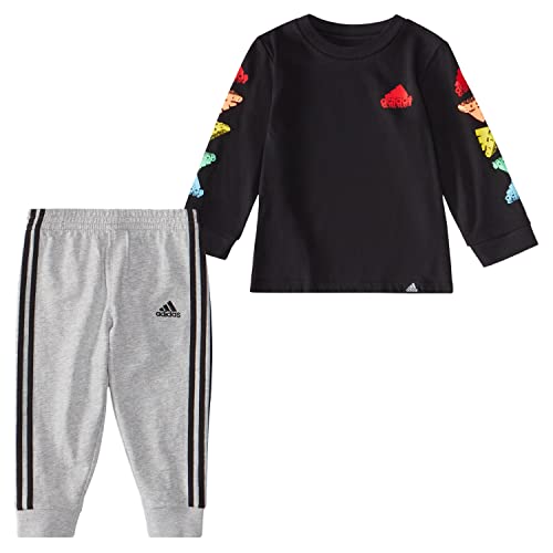 adidas Baby Boys Long Sleeve Cotton Tee Joggers Set Pants, Black, 12 Months US