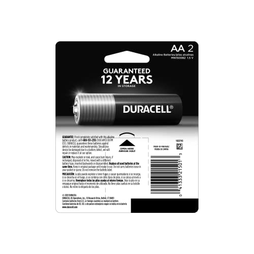 Duracell Coppertop AA Batteries with Power Boost Ingredients, 2 Count Pack Double A Battery with Long-lasting Power, Alkaline AA Battery for Household and Office Devices