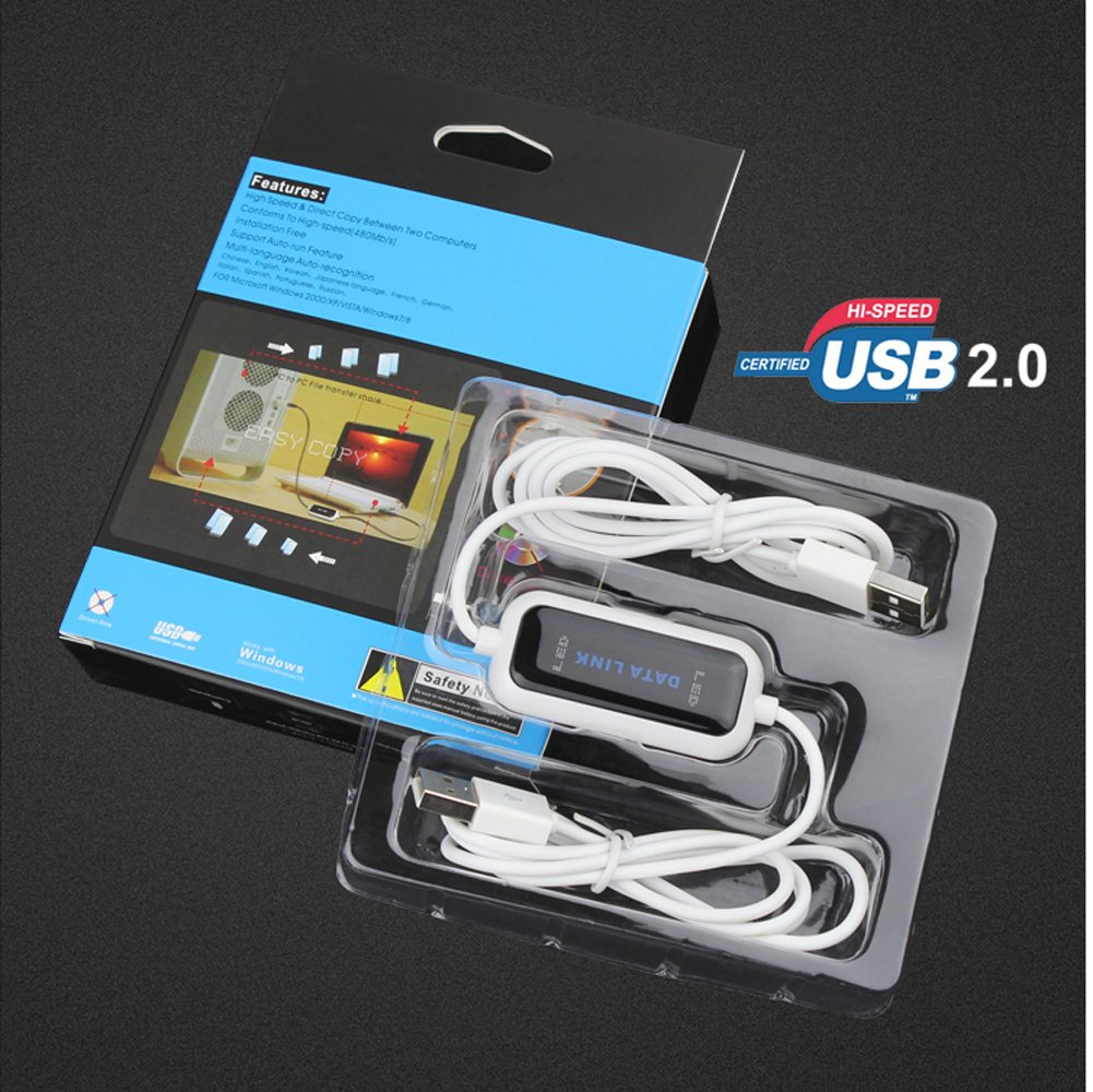 Soke-Six USB 2.0 High Speed Laptop USB to USB PC Data File Transfer Cable Link Direct Copy Between 2 Computers for XP,Vista,Windows7,8 (32/64 bit),win10