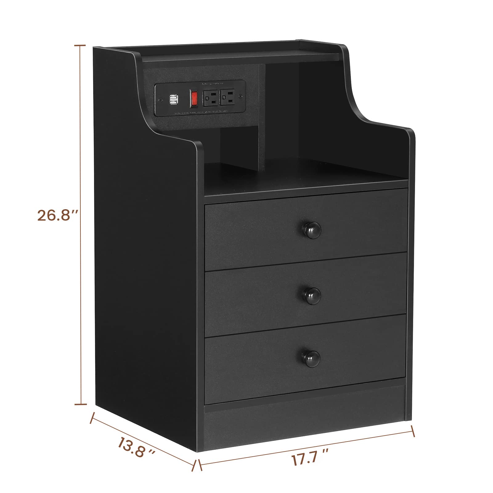 ADORNEVE Nightstand Set 2,Gray Nightstand with Charging Station & Hutch,Night Stands for Bedrooms Set of 2,Bedside Table with Drawers