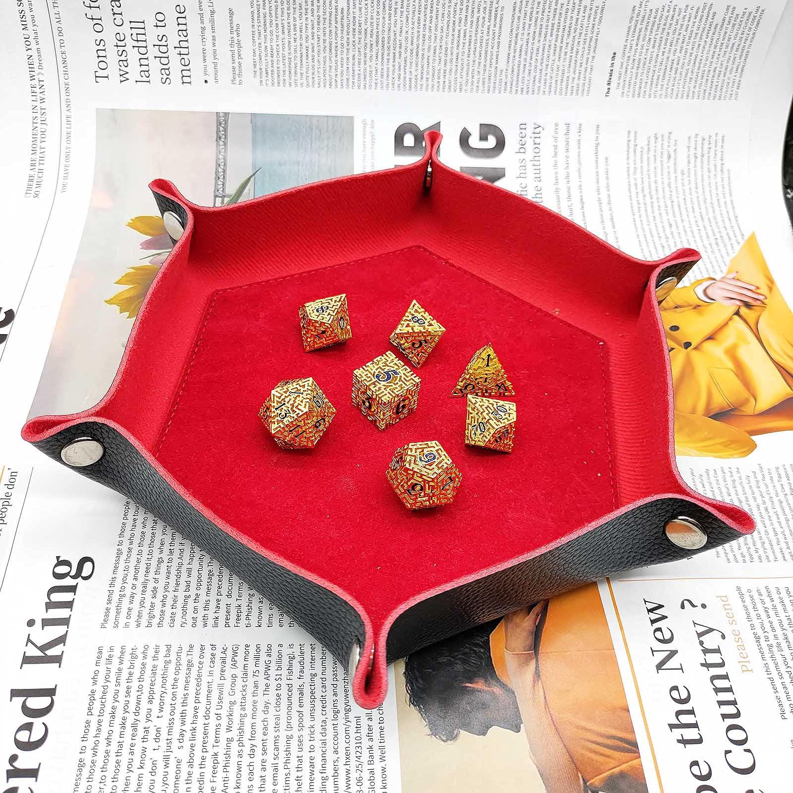 DND Dice Set D&D Metal Dungeons and Dragons Hollow Dice Tabletop Games Polyhedral Pathfinder Multi Sided Roleplaying RPG MTG 7 Board Accessories Gifts D4 D6 D8 D10 D12 D20 (Golden Blue)