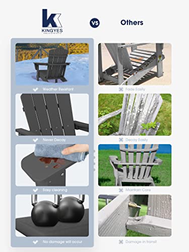 KINGYES Folding Adirondack Chair, HDPE All-Weather Folding Adirondack Chair, Grey