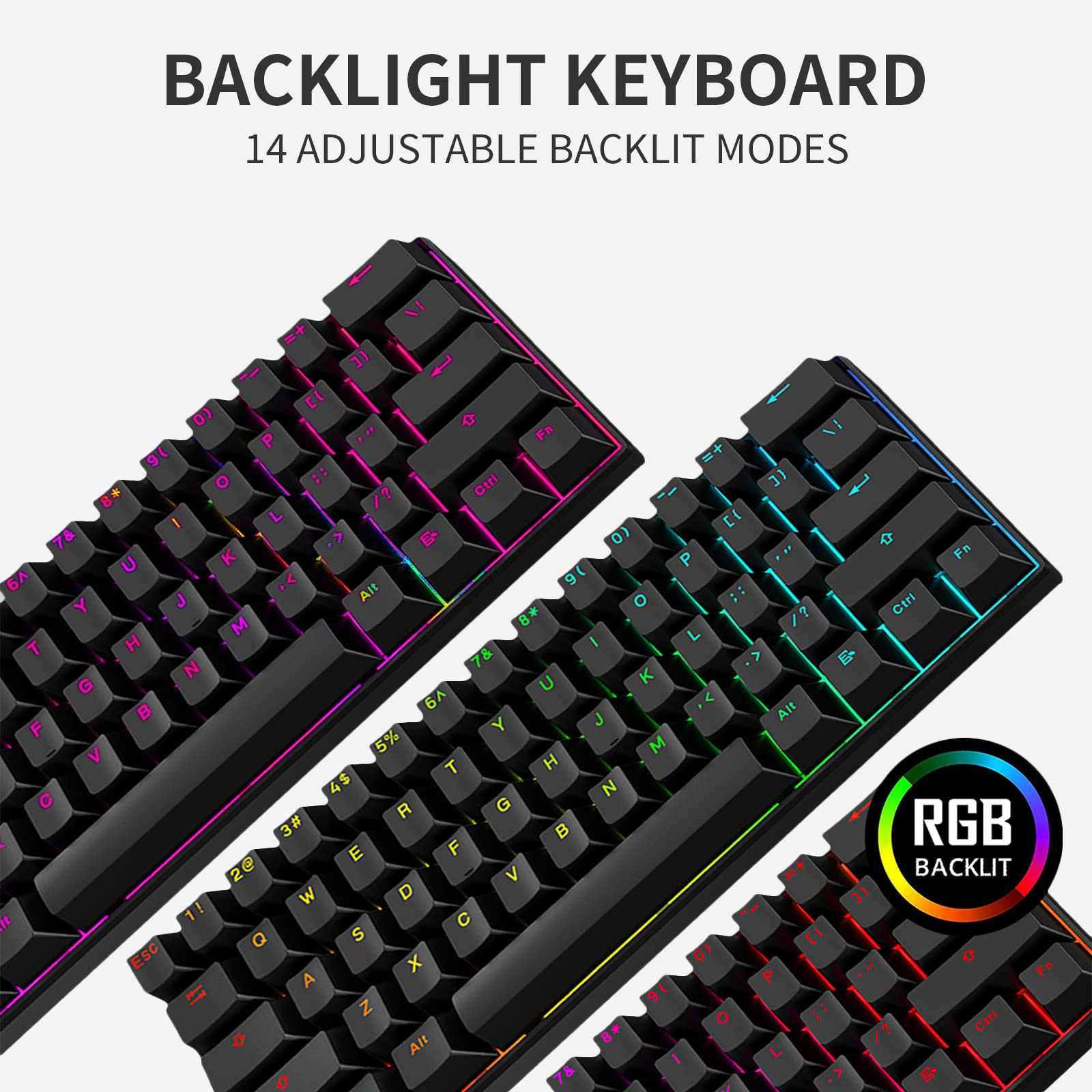 VIMUKUN 60% Mechanical Gaming Keyboard,RGB Backlit Wired Ultra-Compact Mini Keyboard, Waterproof 61 Keys Keyboard with Brown Switch for Windows Laptop/PC/Mac