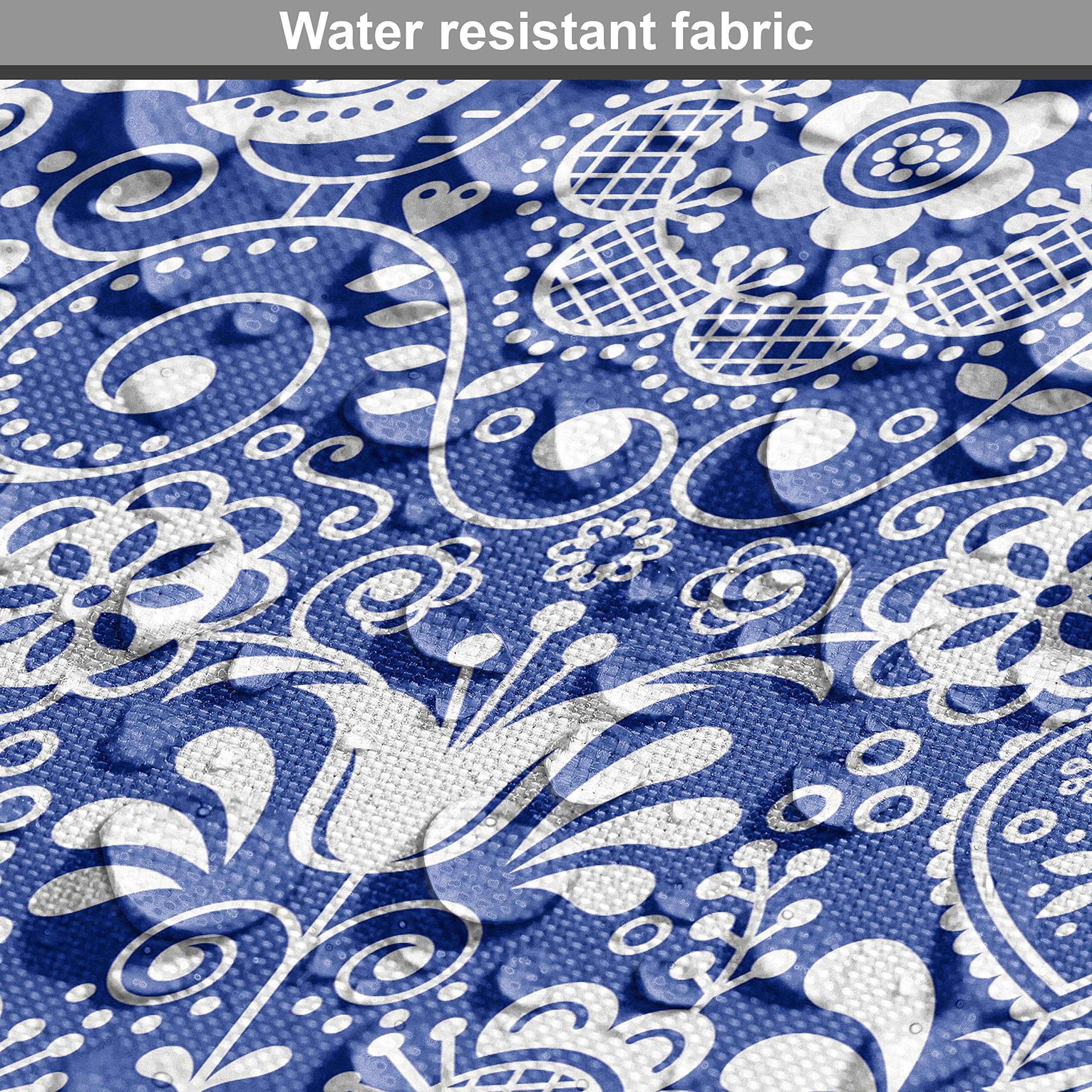 Ambesonne Navy Blue Fabric by The Yard, Ethnic Repeating Flowers Folkloric Traditional Ornamental Motifs, Decorative Fabric for Upholstery and Home Accents, 3 Yards, White and Lavender Blue