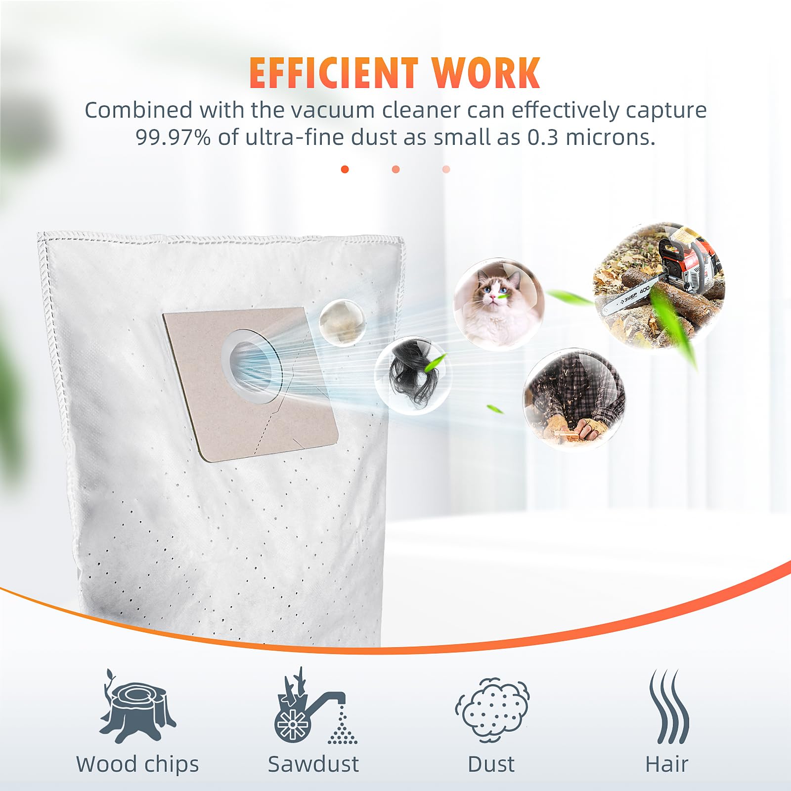 8 Pack Replacement Dust Bags for Fein Turbo I Wet/Dry Vacuum Cleaner, Tear-Resistant Non-woven Filter Accessory Bag for Dustex 25L Model, 31345061010