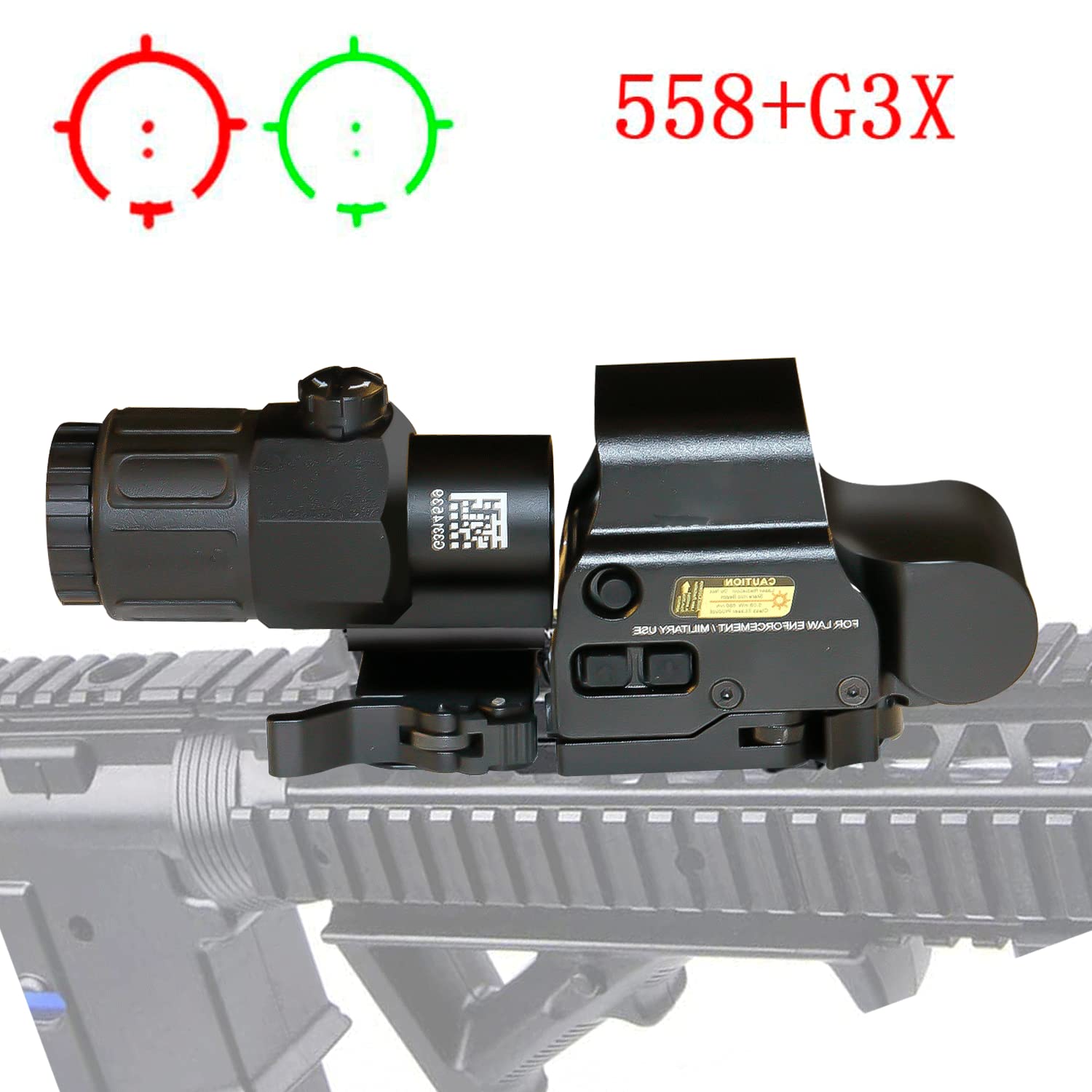 558 Quick Release Red/Green Dot Holographic Sight Scope and G33 Glass with Switch Side Quick Detachable