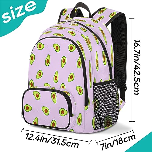 Avocado School Backpacks for Girls Boys Teens Students,Green-Avocado Stylish College Backpack Book Bag With Chest Strap,Waterproof Travel Backpacks for Women Men