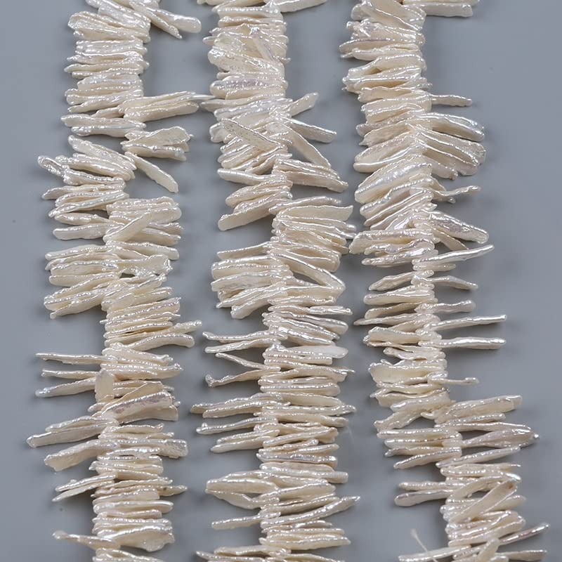 Tucus 5-7 * 25mm White Long Biwa Freshwater Peal Beads Strand - (Color: White)