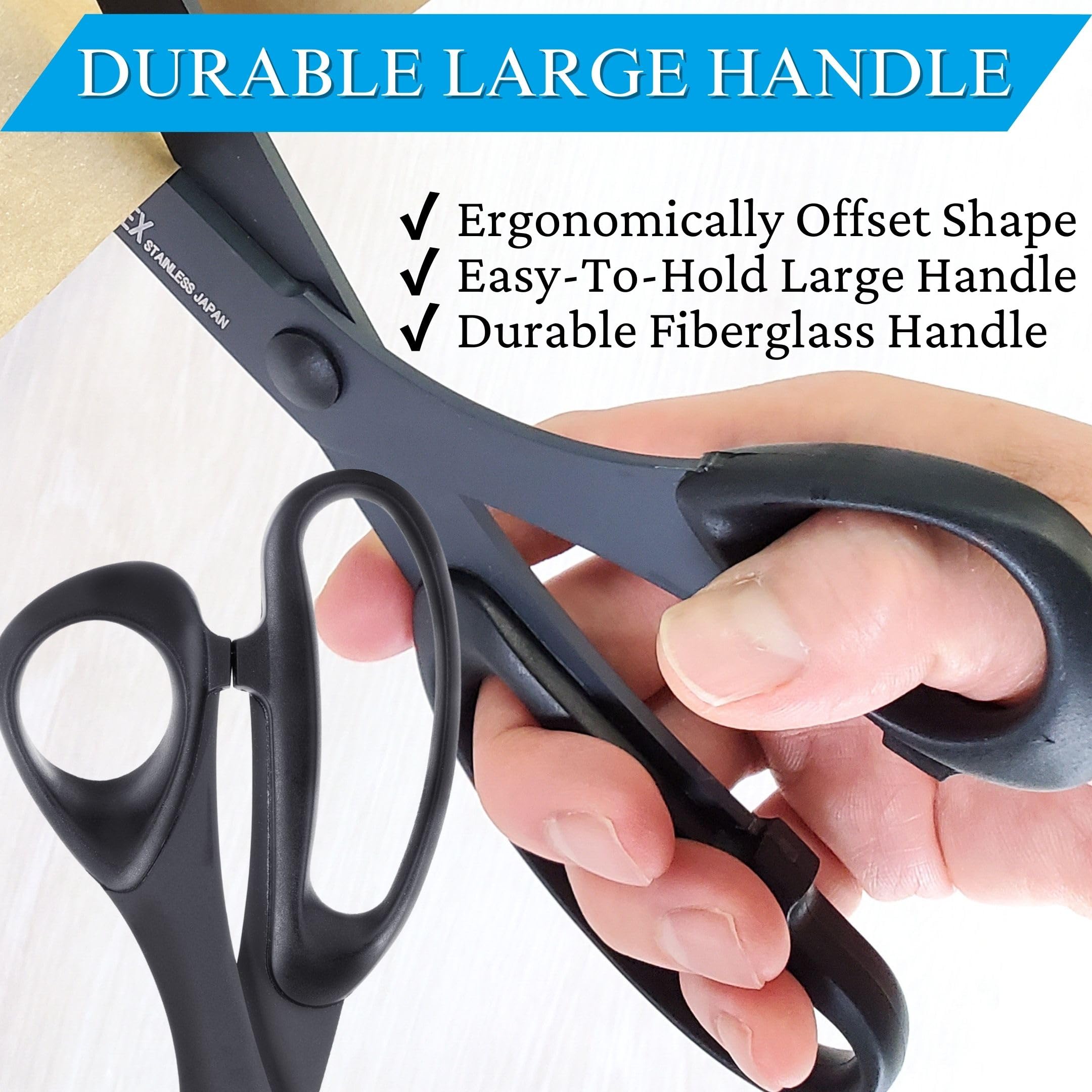 ALLEX Cardboard Scissors Heavy Duty [Non-Stick] 8" Large Craft Scissors, Japanese Stainless Steel Blade, Black, Made in JAPAN