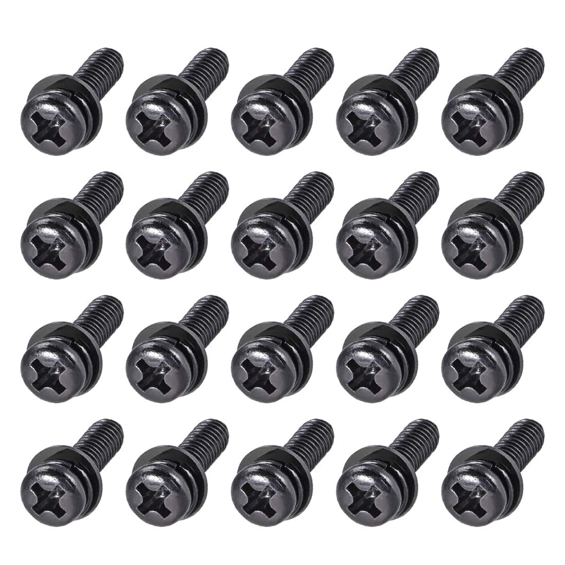 uxcell M5 x 16mm Carbon Steel Phillips Pan Head Machine Screws Bolts Combine with Spring Washer and Plain Washers 20pcs