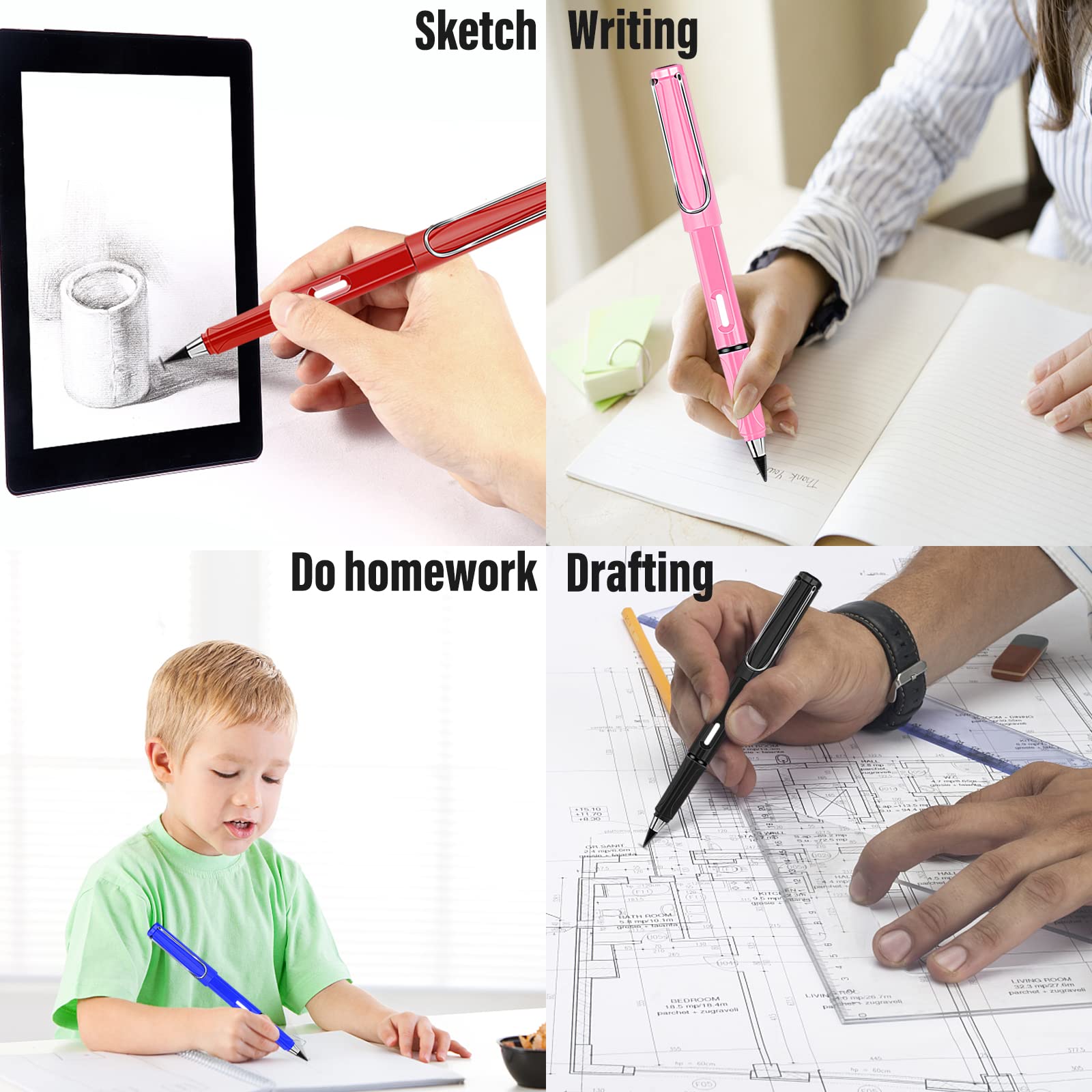 Ablink 6pcs Everlasting Pencil, Inkless Pencils Eternal with 6pcs Replacement Nibs, Infinity Pencil Magic Pencils, Portable Reusable Erasable Writing Pencil, for Writing Art Sketch Painting Tool