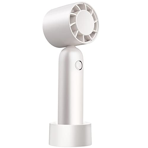 DOUBFIVSY Handheld Fan with Base, 5000mAh Portable Mini Fan USB Rechargeable Personal Fan 3 Adjustable Speed Desk Fan Hand Held Fan for Girls Women Men Indoor Outdoor Activities (White)