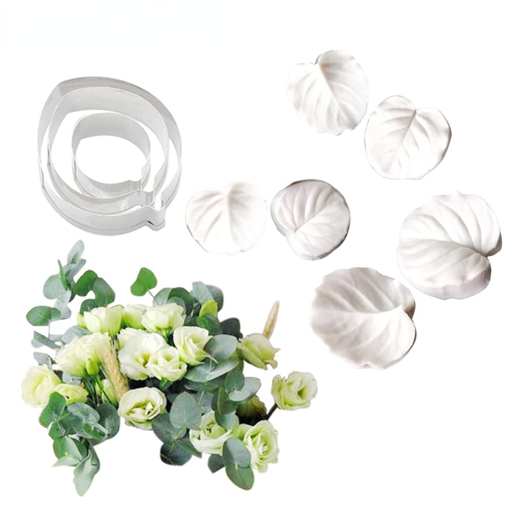 9pcs/set Eucalyptus Leaves Leaf Veiner Silicone Mold Stainless Steel Cutter Mold Handmade Fondant Flower Mould Cake Decorating Tool