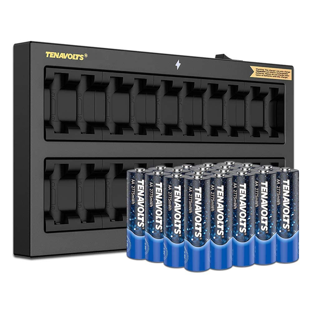 TENAVOLTS 1.5V AA Lithium Rechargeable Battery, 1.8h Fast Charge, Wall Charger, Constant Output at 1.5V, 2775 mWh, 20 Count with Charger