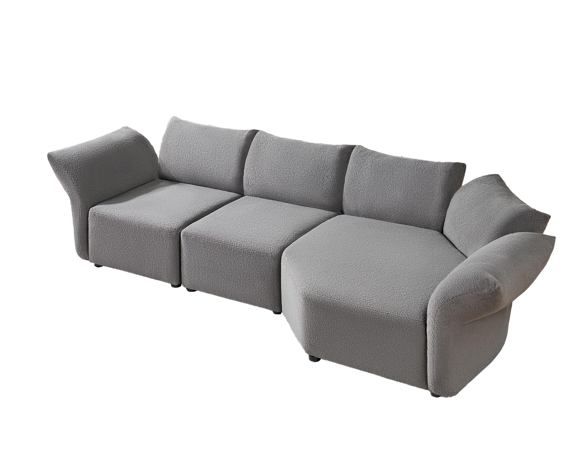 AMERLIFE Sectional Sofa, 3 Seats Comfy Sofa with Adjustable Arm and Backrest, 118 Inch Oversized Sectional Couches for Living Room, Black Bouclé