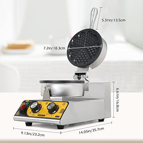 Dyna-Living Commercial Waffle Maker Heart-shaped Waffle Iron Machine 1200W Electric Waffle Machine for Home Use, Non-Stick Round Waffle Baker Maker with 122-482β Temp Range and Time Control (5-Heart)