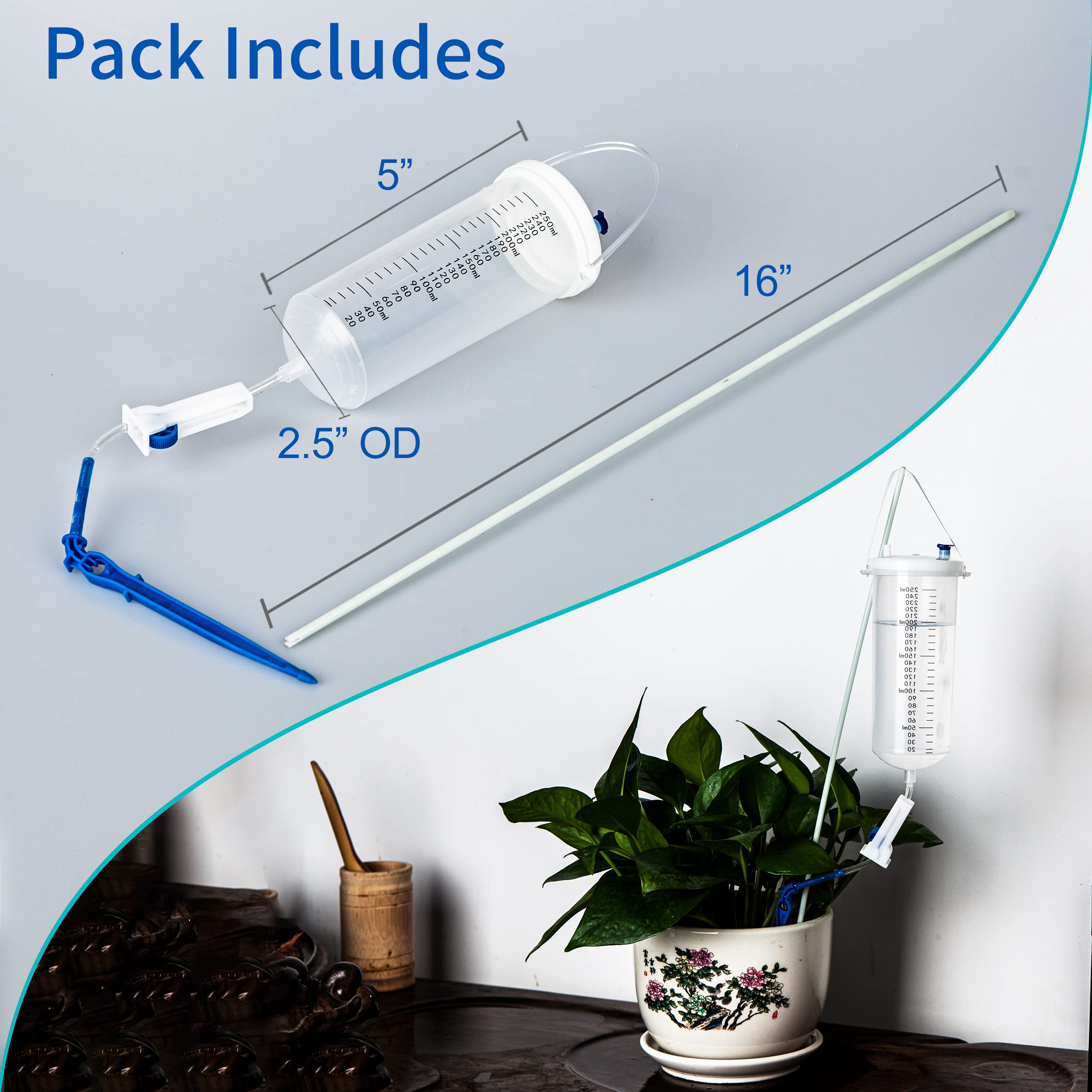 Adjustable Flow Plant Self Watering Devices Irrigation Drippers, Self Automatic Plant Watering System with 250ml Water Bag, for Indoor Outdoor Automatic Flower Watering Device Irrigation Kit with Slow