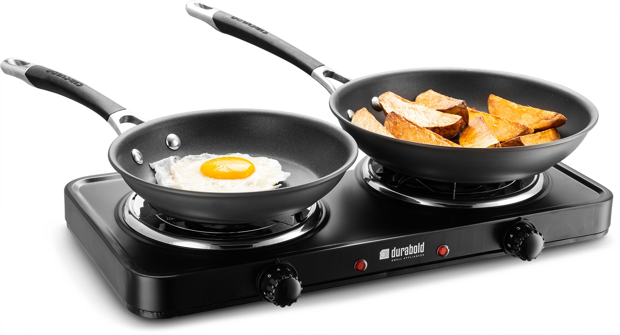 Kitchen Countertop Cast-Iron Double Burner - Stainless Steel Body β Ideal for RV, Small Apartments, Camping, Cookery Demonstrations, or as an Extra Burner β by Durabold (Black)