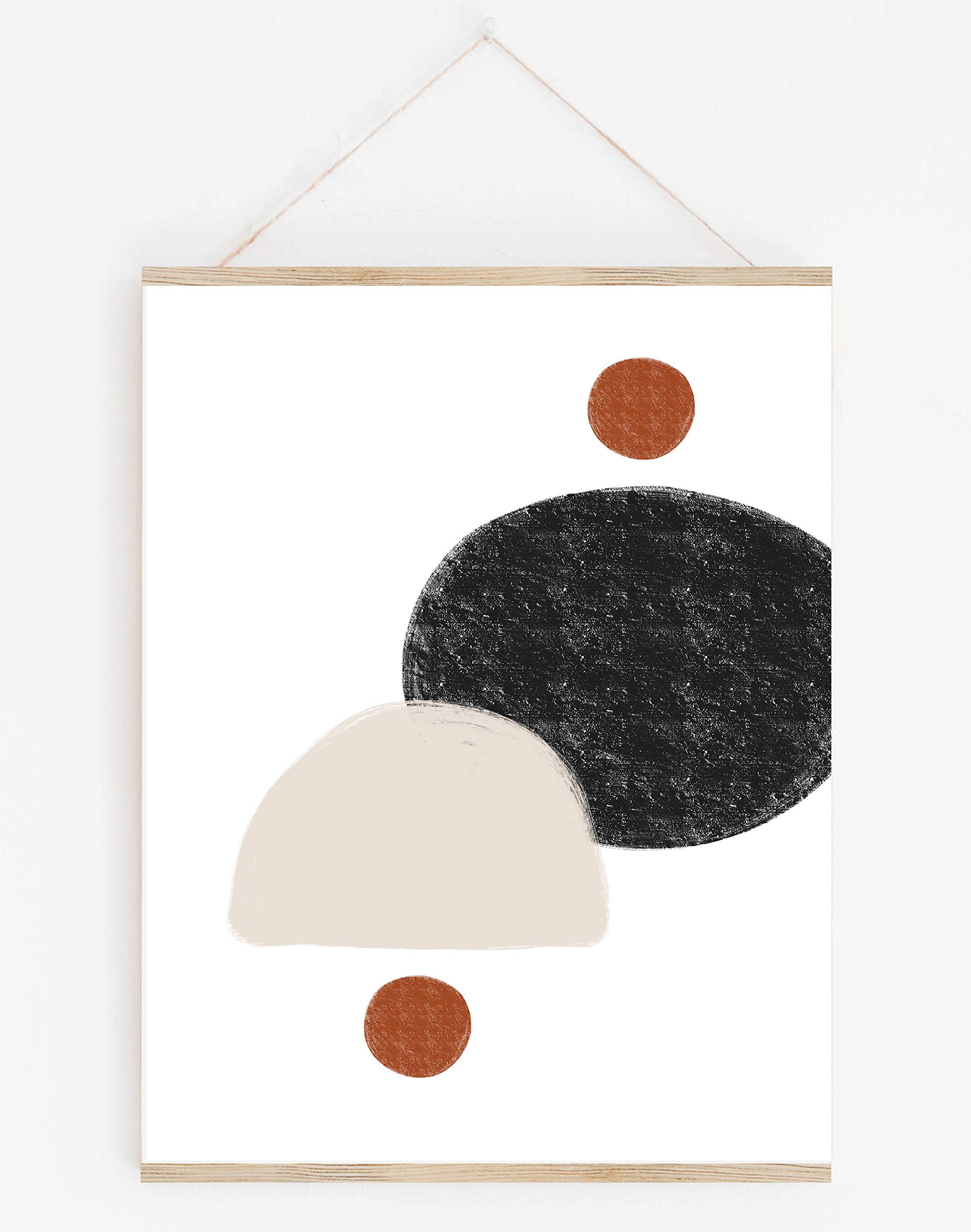 Abstract Black, Terra Cotta & Gray Circles Contemporary Wall Art | 11x14 UNFRAMED Print | Nordic Modern Mid Century Wall Decor. Shades of Black, Gray/Tan, Clay/Terra Cotta.